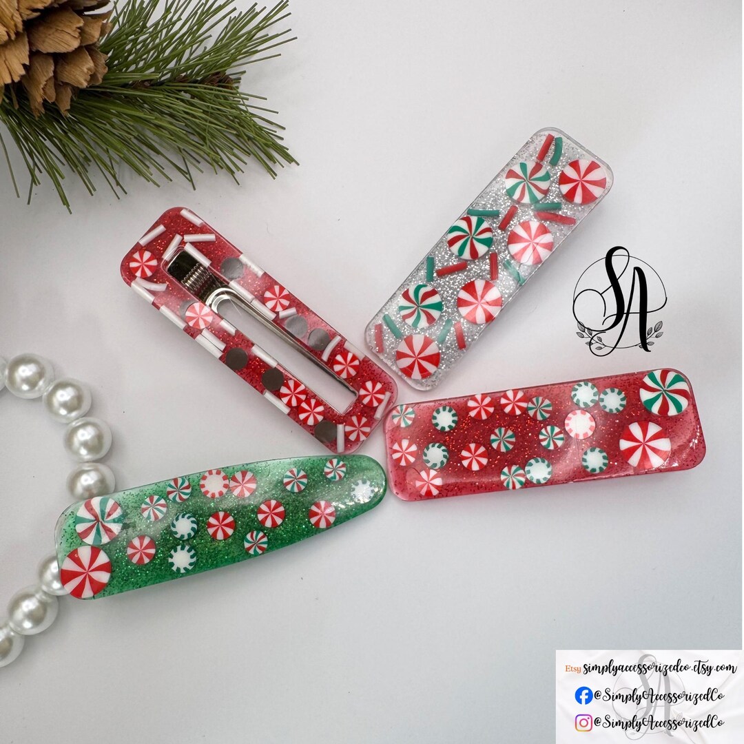Christmas Hair Clips - Peppermint Candy Glitter Barrettes - Etsy