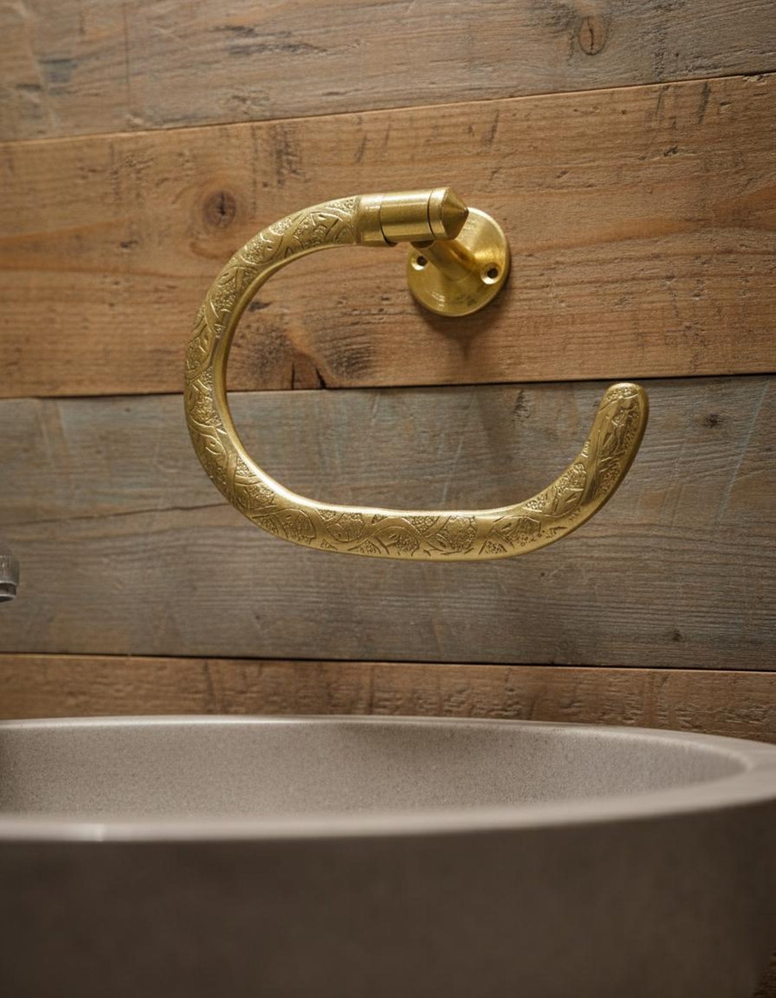 Hand-engraved Unlacquered Brass Towel Ring – Wall Mount Bathroom Holder ...