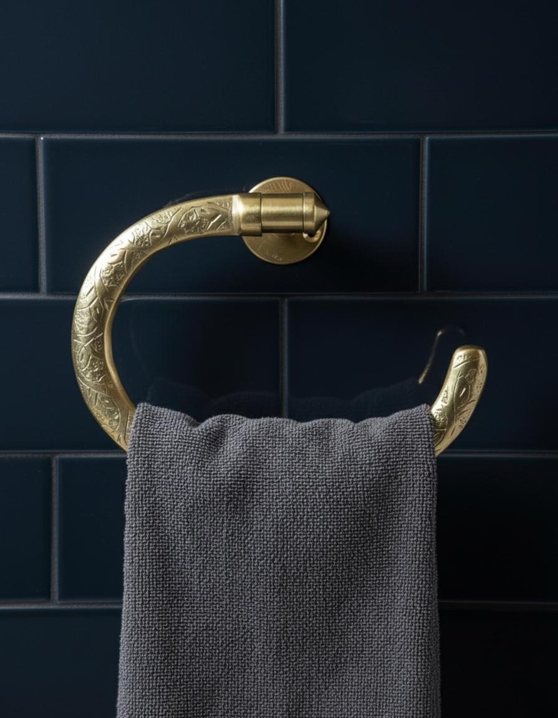 Hand-engraved Unlacquered Brass Towel Ring – Wall Mount Bathroom Holder ...