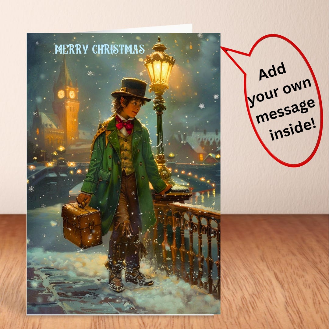 Victorian Christmas Card • Elf on the Bridge & Winter Street Lamp ...