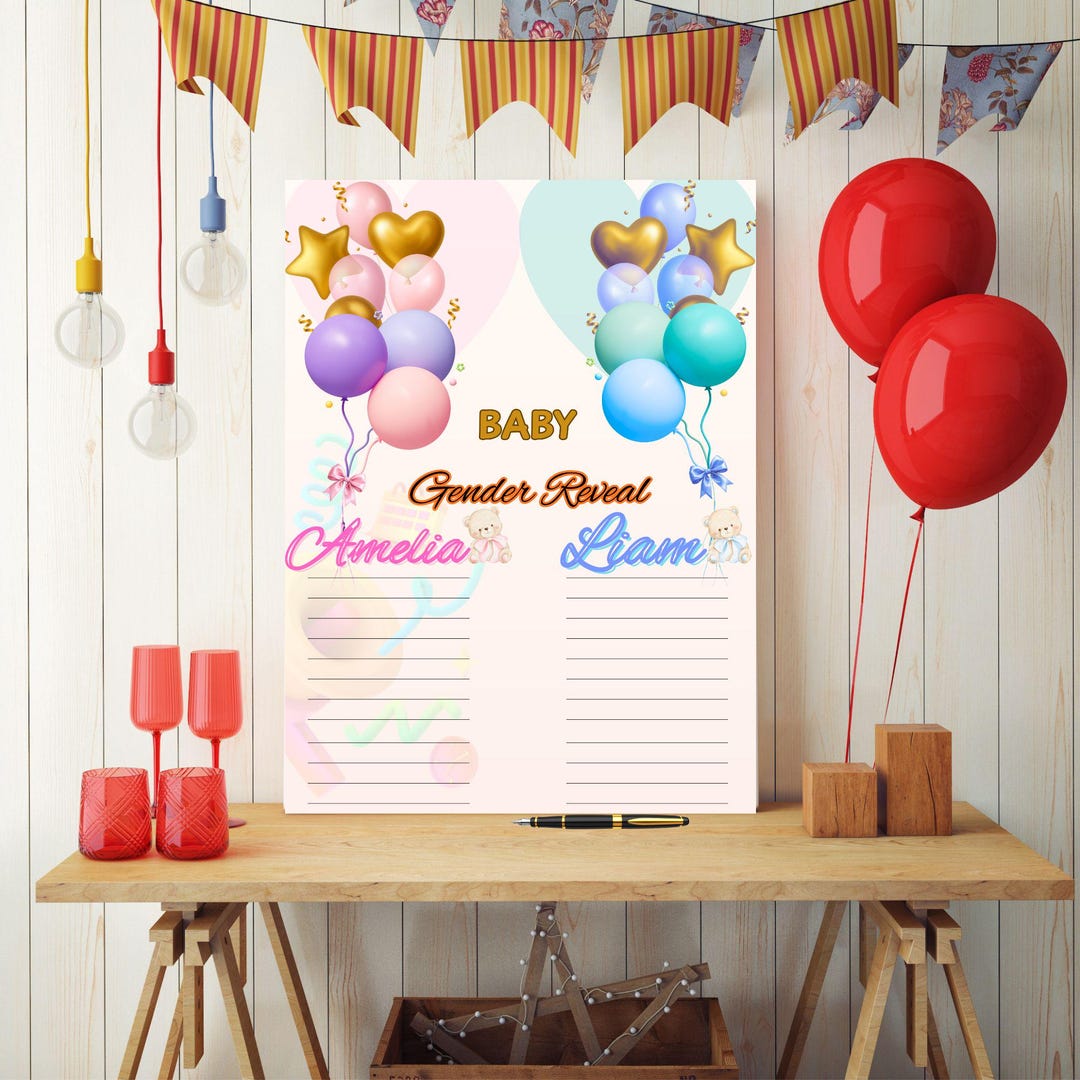 Gender Reveal Baby Name Guessing Game Printable | Teddy Bear Pink ...