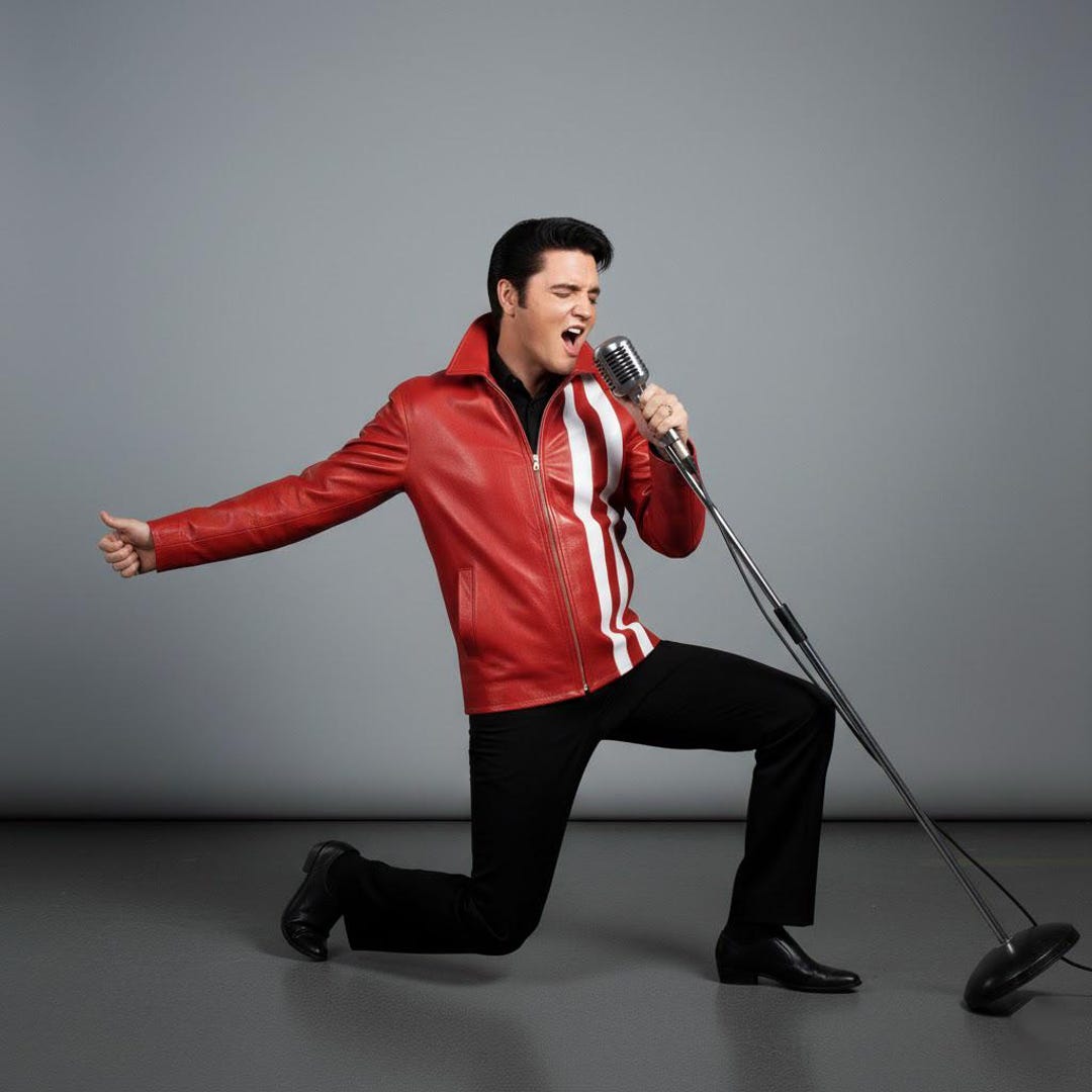 Handmade Elvis Presley Speedway Red Leather Jacket | Retro Rock N Roll ...