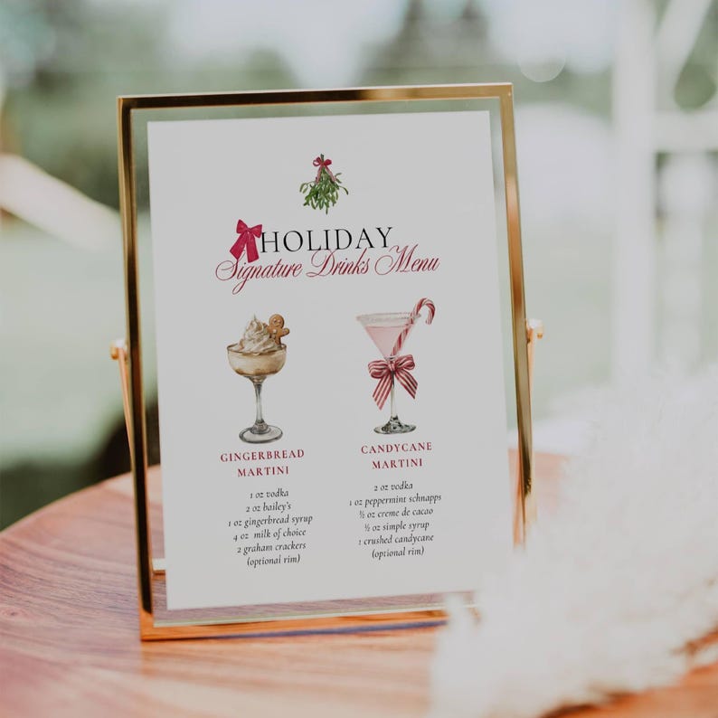 Holiday Signature Cocktail Sign, Christmas Drink Menu Poster Template ...