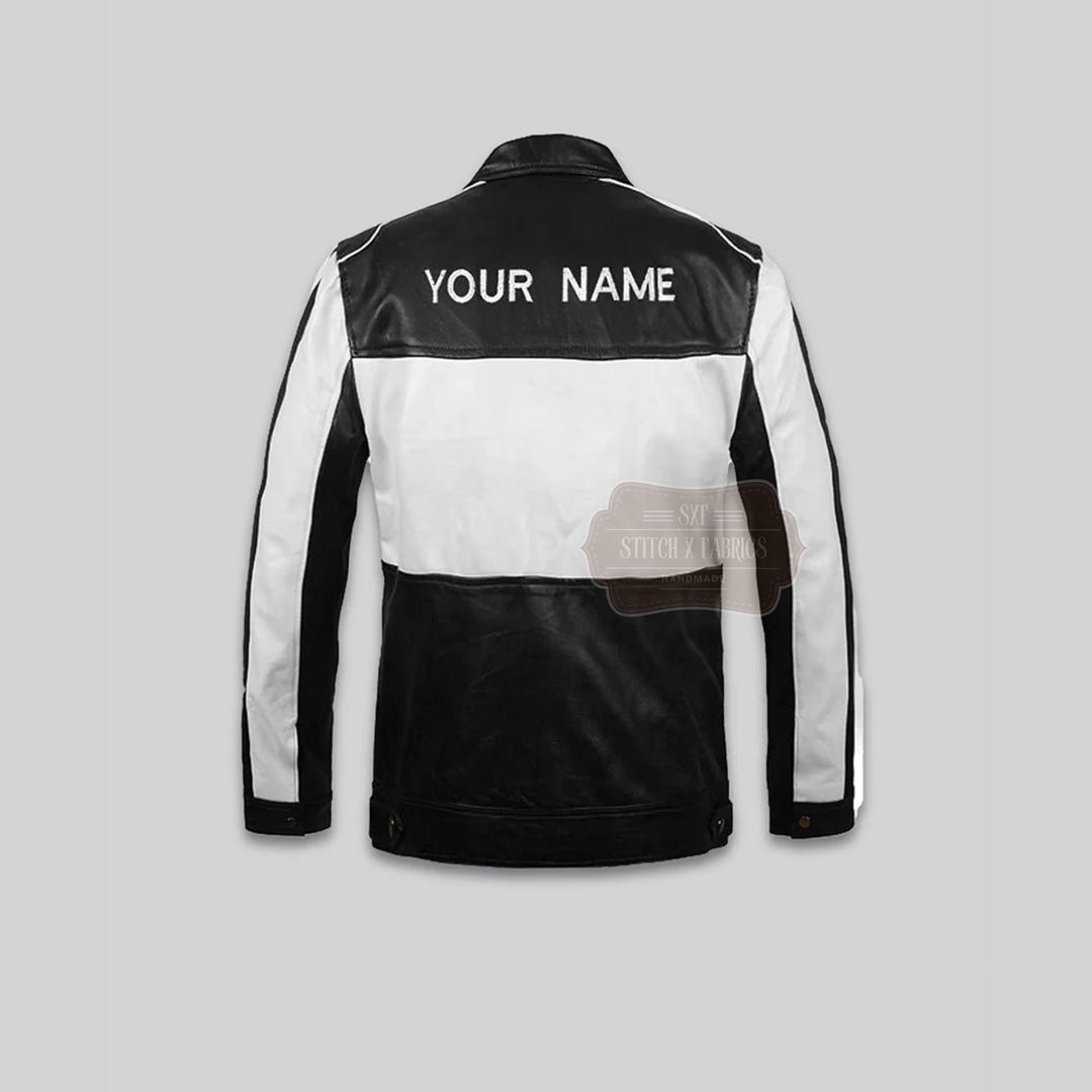 Personalized Black & White Leather Cafe Racer Jacket | Custom Name - Etsy
