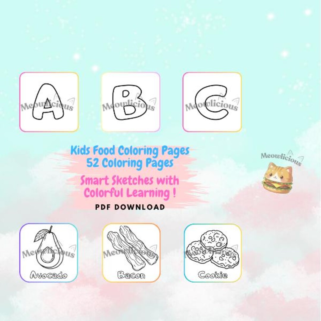 Kids Food Alphabet Coloring Pages - 52 Pages (digital Download) - Etsy