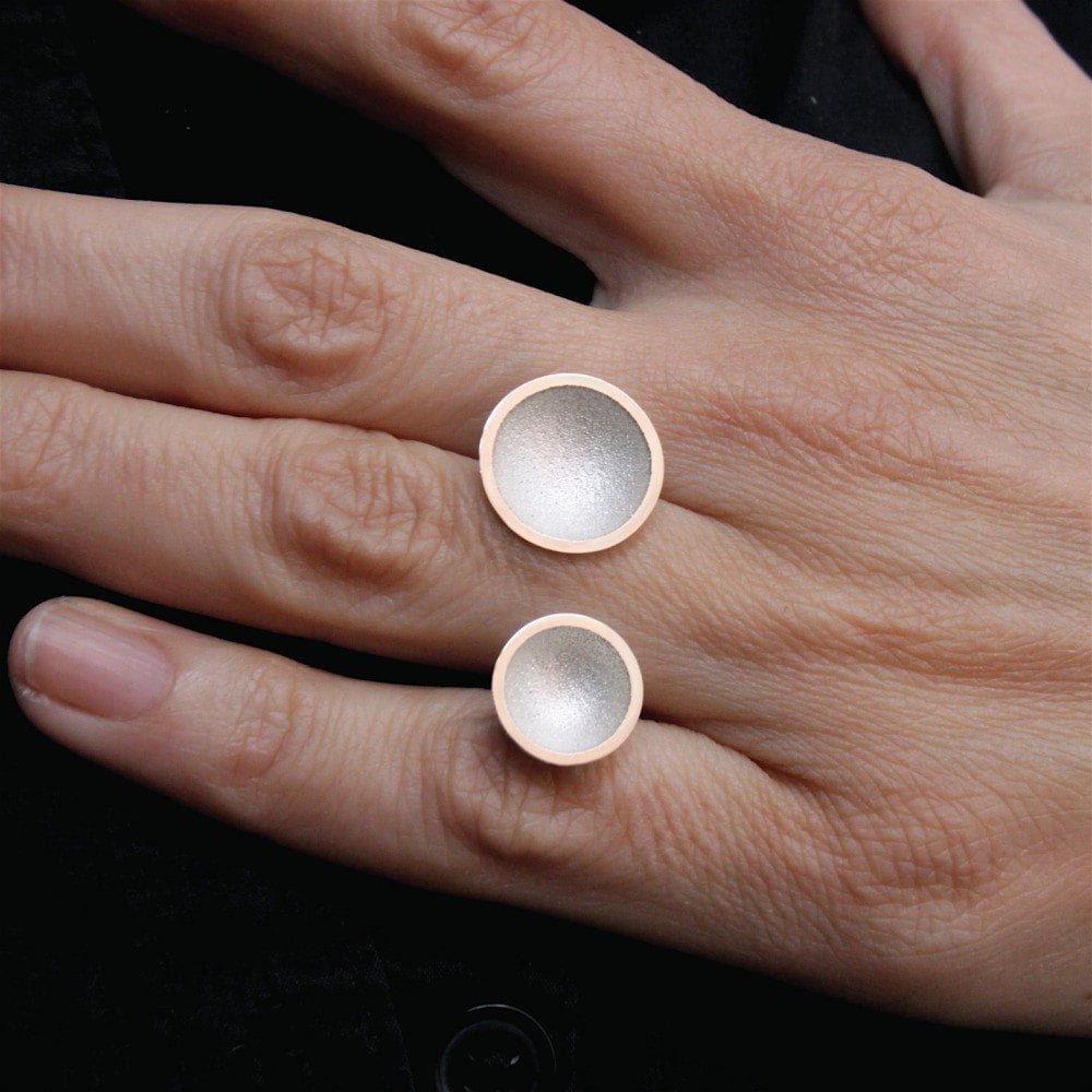 Ring 2 Cups Handmade in Bleached white Sterling Silver - Etsy