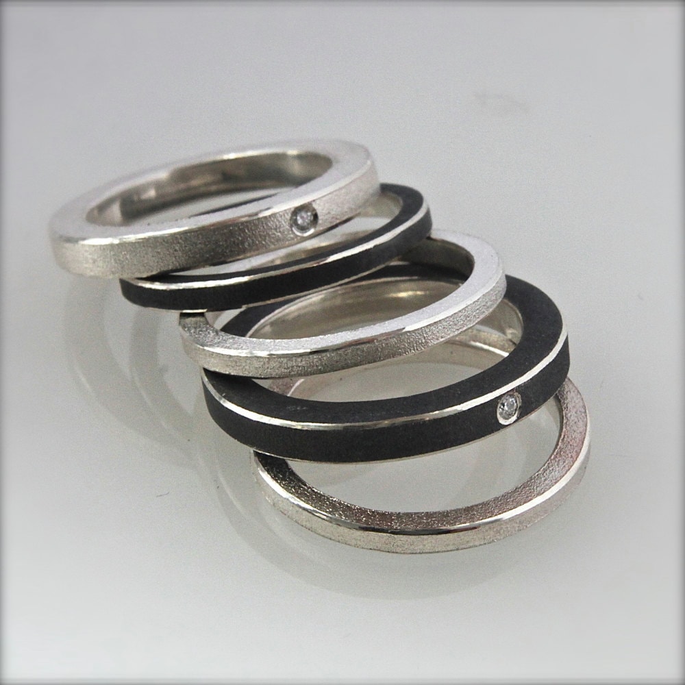 Handmade Stacking Ring in Sterling Silver With a 1.7 Mm Diamond - Etsy