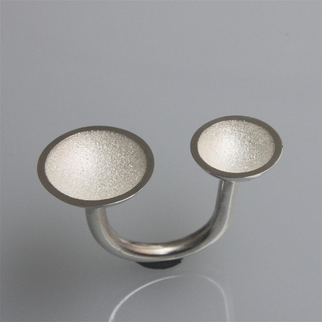 Ring 2 Cups Handmade in Bleached (white) Sterling Silver - Etsy
