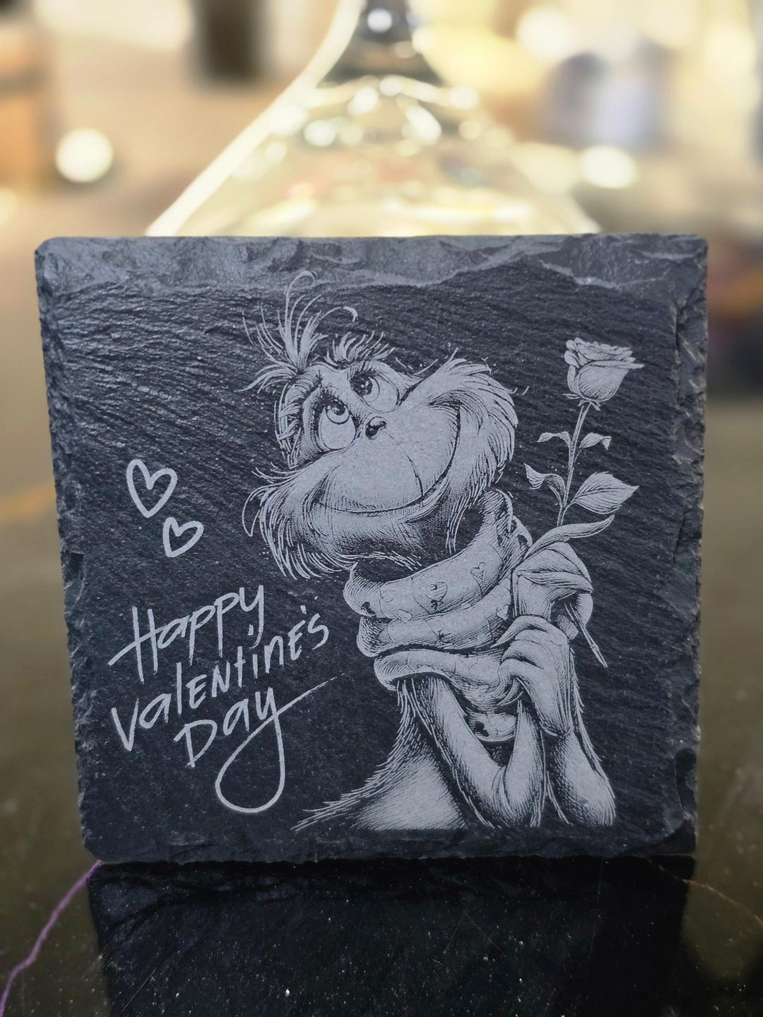 Valentine's Day Grinch Square Slate Coasters – Laser Engraved Natural ...
