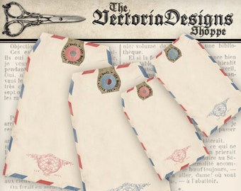 Vintage Air Mail Tags Labels Ephemera Clipart Postal Printable ...