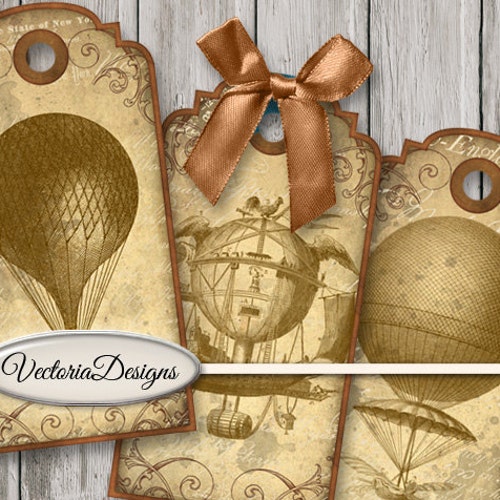 Printable Air Balloon Digital Tags for Diy Paper Crafting and - Etsy