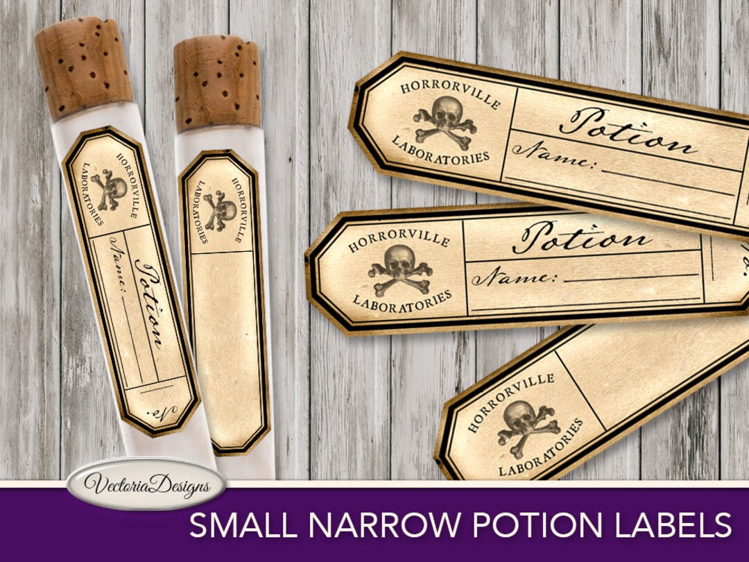 Small Narrow Potion Labels, Printable Test Tube Labels, Mad Scientist ...