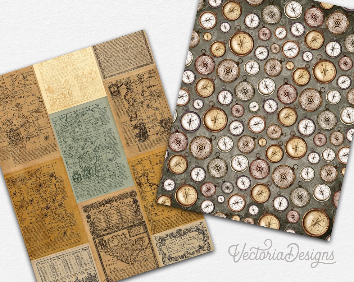 Cartographers Journal Paper Digital Scrapbook Paper Pack | Etsy