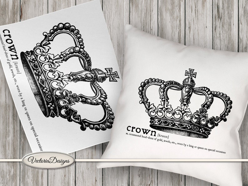 Crown print printable art black and white print dictionary | Etsy