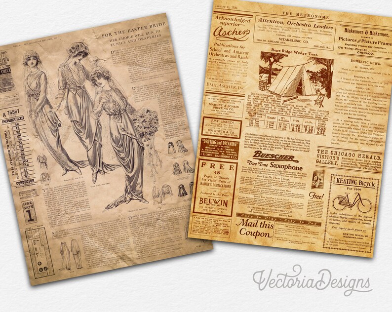 Ads Everywhere Paper Pack, Printable Paper Pack, Digital Paper, Retro ...