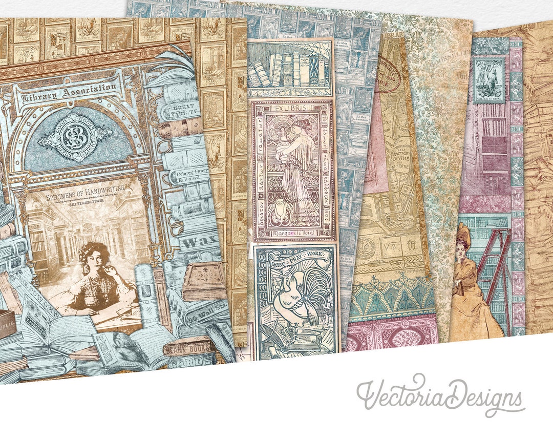Library Dreams Paper Pack, Books Paper Pack, Digital Paper, Printable ...