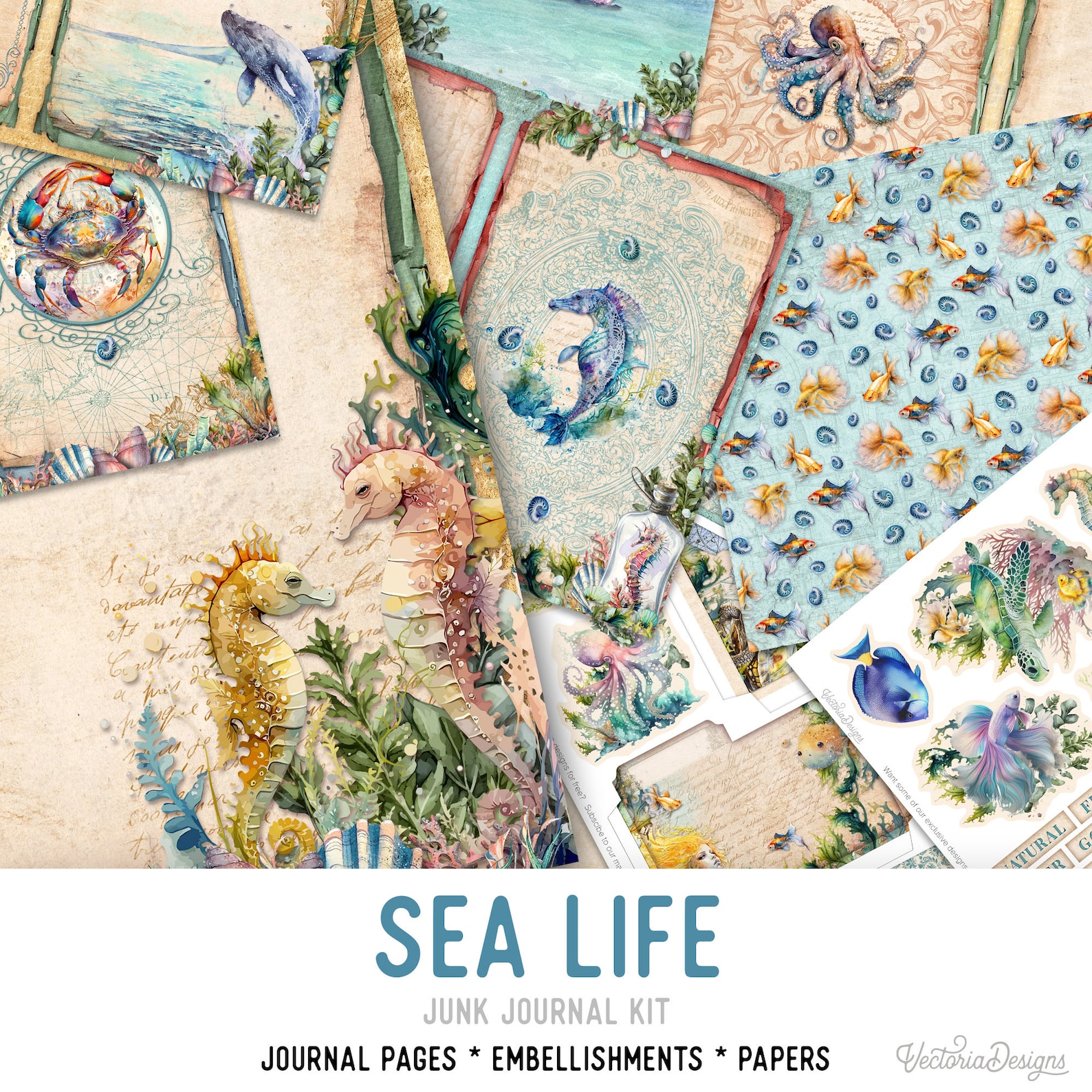 Sea Life Junk Journal Kit - Printable Pages for Crafting - 002920 - Etsy