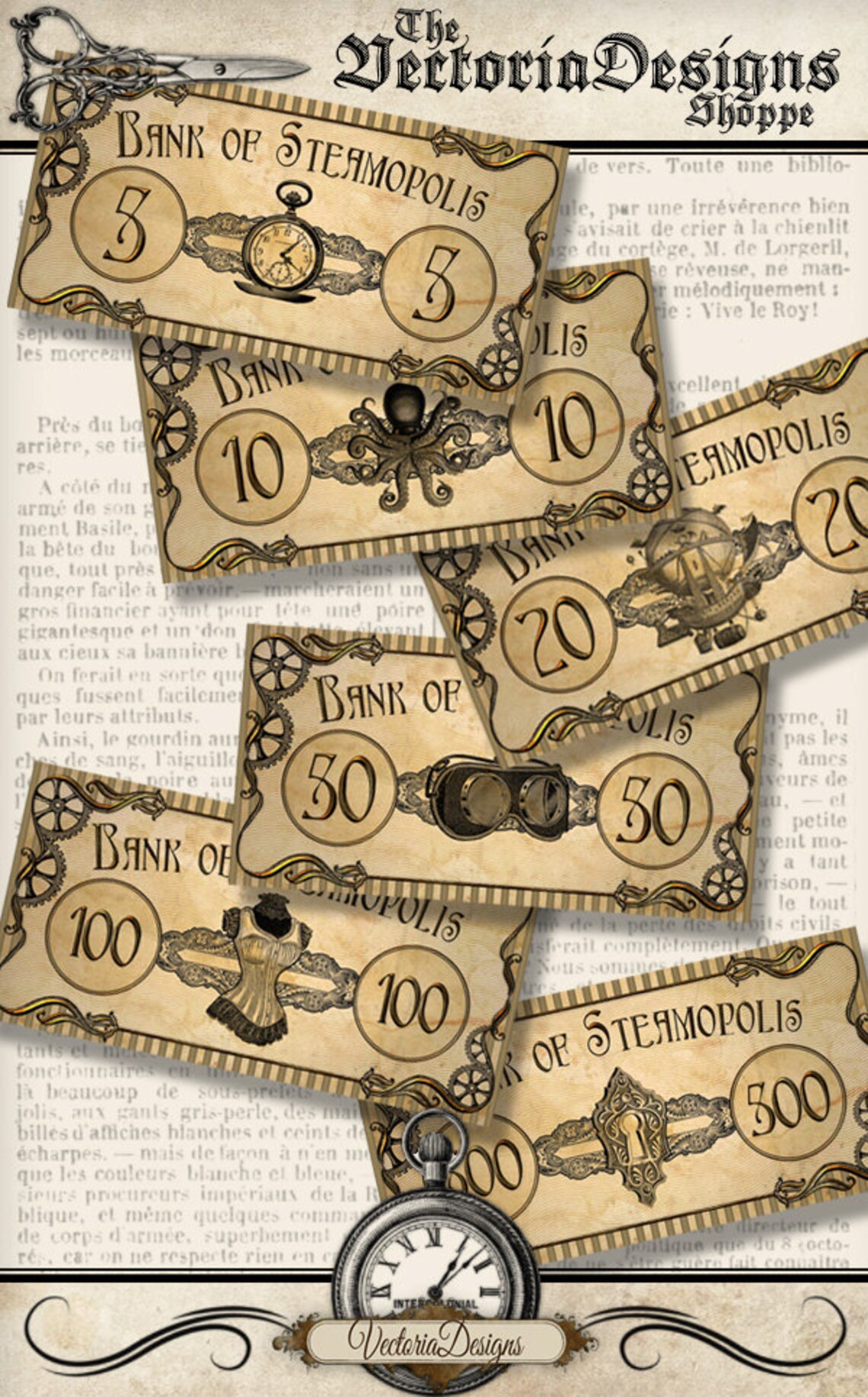 Steampunk Money party printable game decor decoration crafting | Etsy