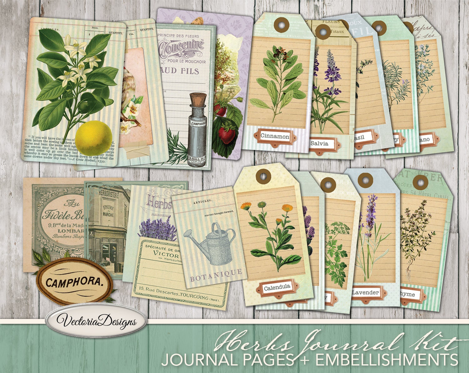 Herbs Junk Journal Kit, Printable Journal Kit, Digital Collage Sheets ...