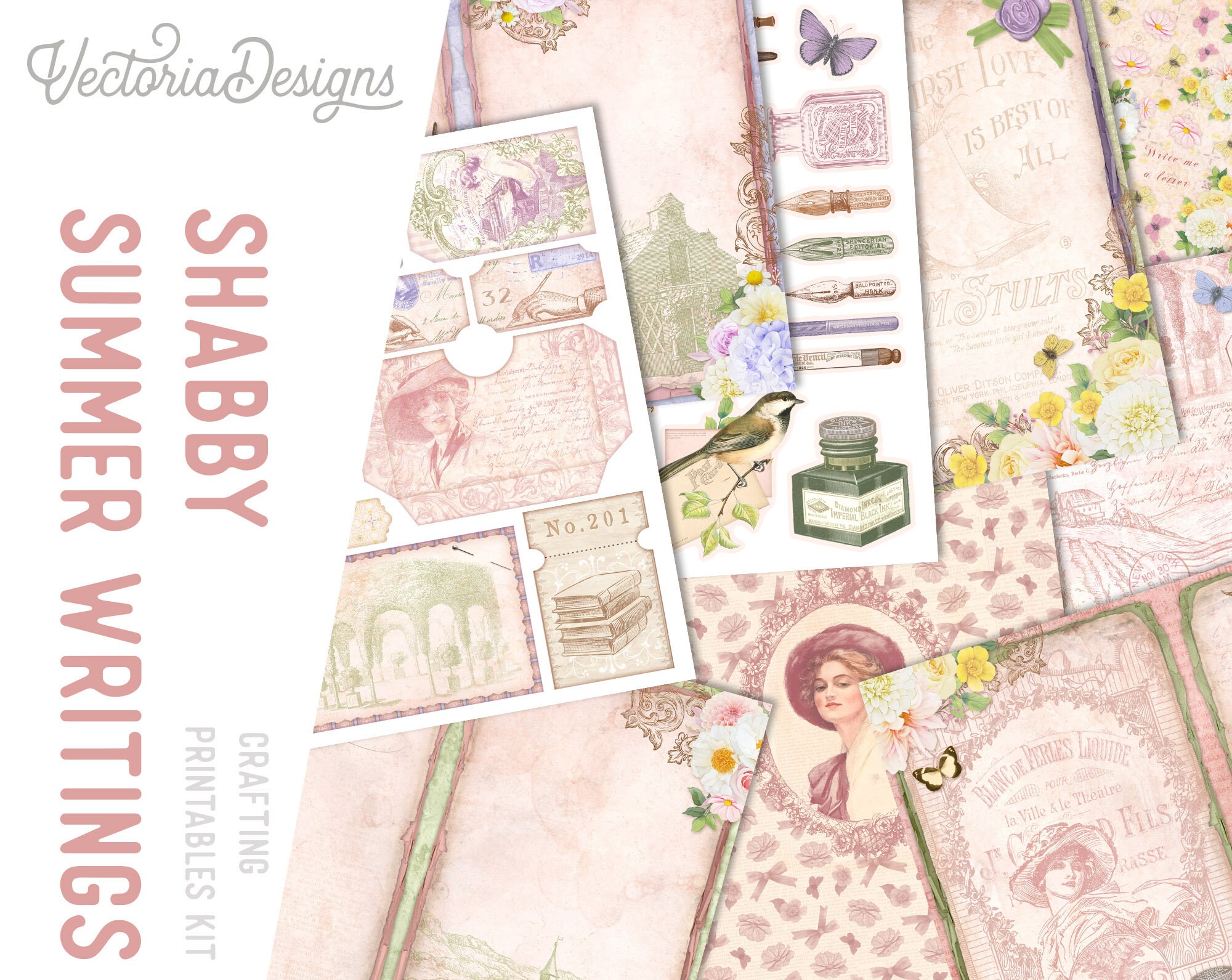 Shabby Summer Writings Crafting Printables Kit 002399
