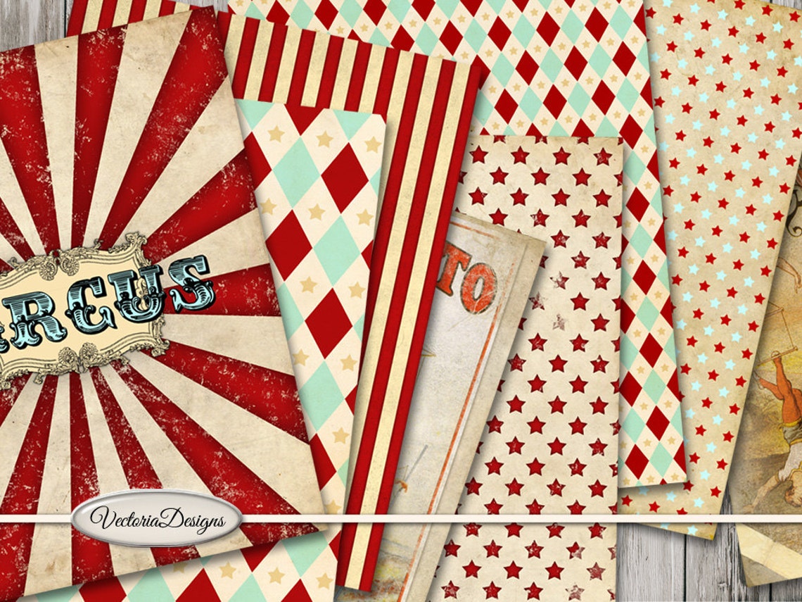 Vintage Circus Paper Pack, Circus Digital Paper, Circus Background ...