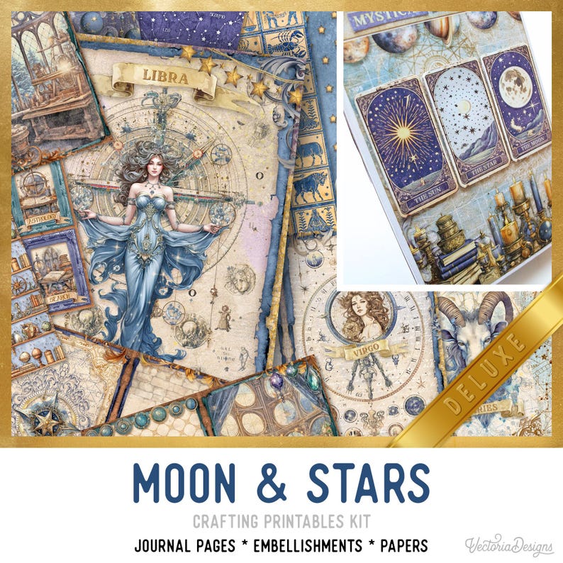 Moon & Stars Junk Journal Kit DELUXE, Zodiac Crafting Printables Kit ...