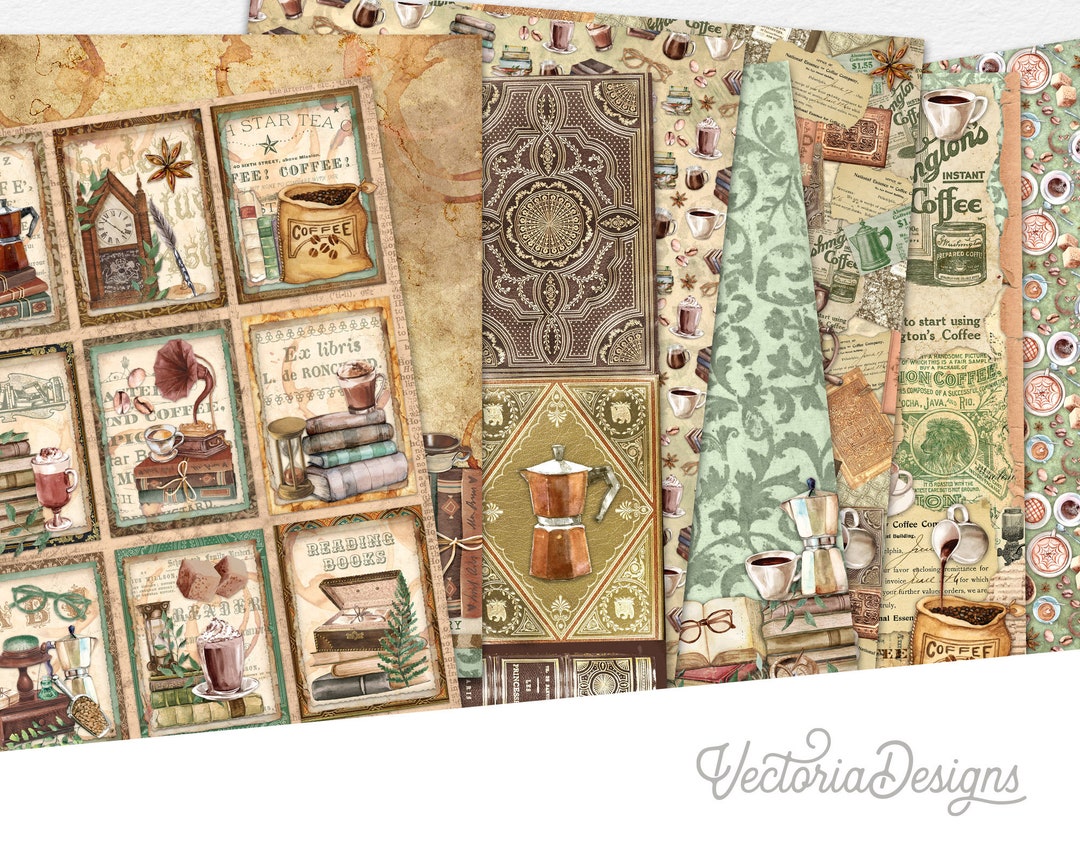 Books & Coffee Paper Pack, Books Paper Pack, Digital Paper, Printable ...