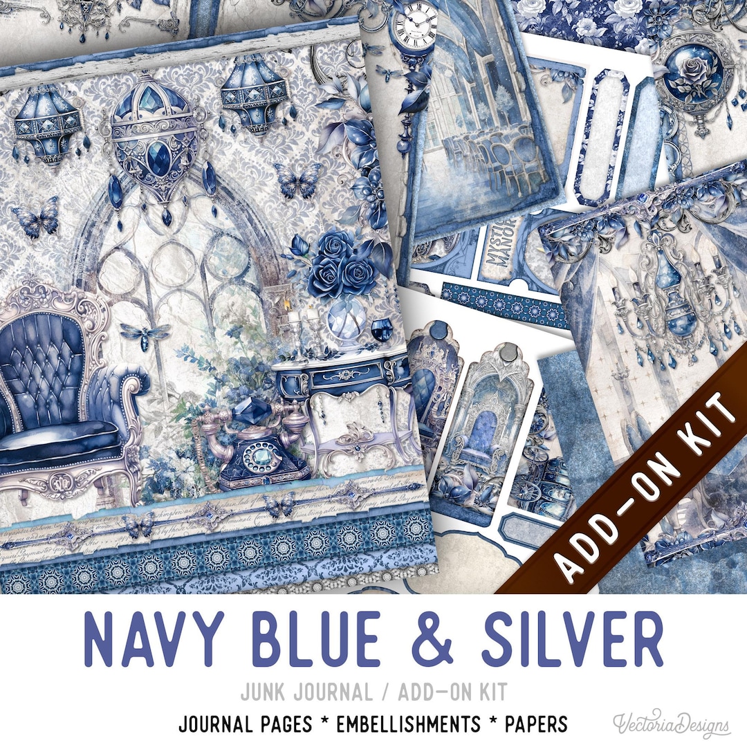 Navy Blue & Silver Junk Journal Kit ADD-ON, Printable Junk Journal ...