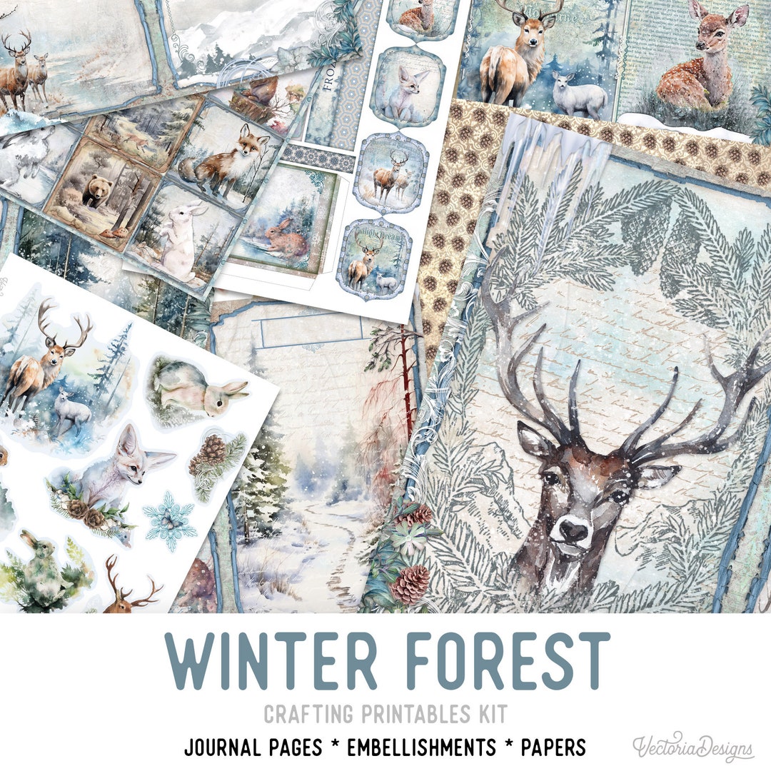 Winter Forest Junk Journal Kit, Forest Crafting Printables Kit Winter ...