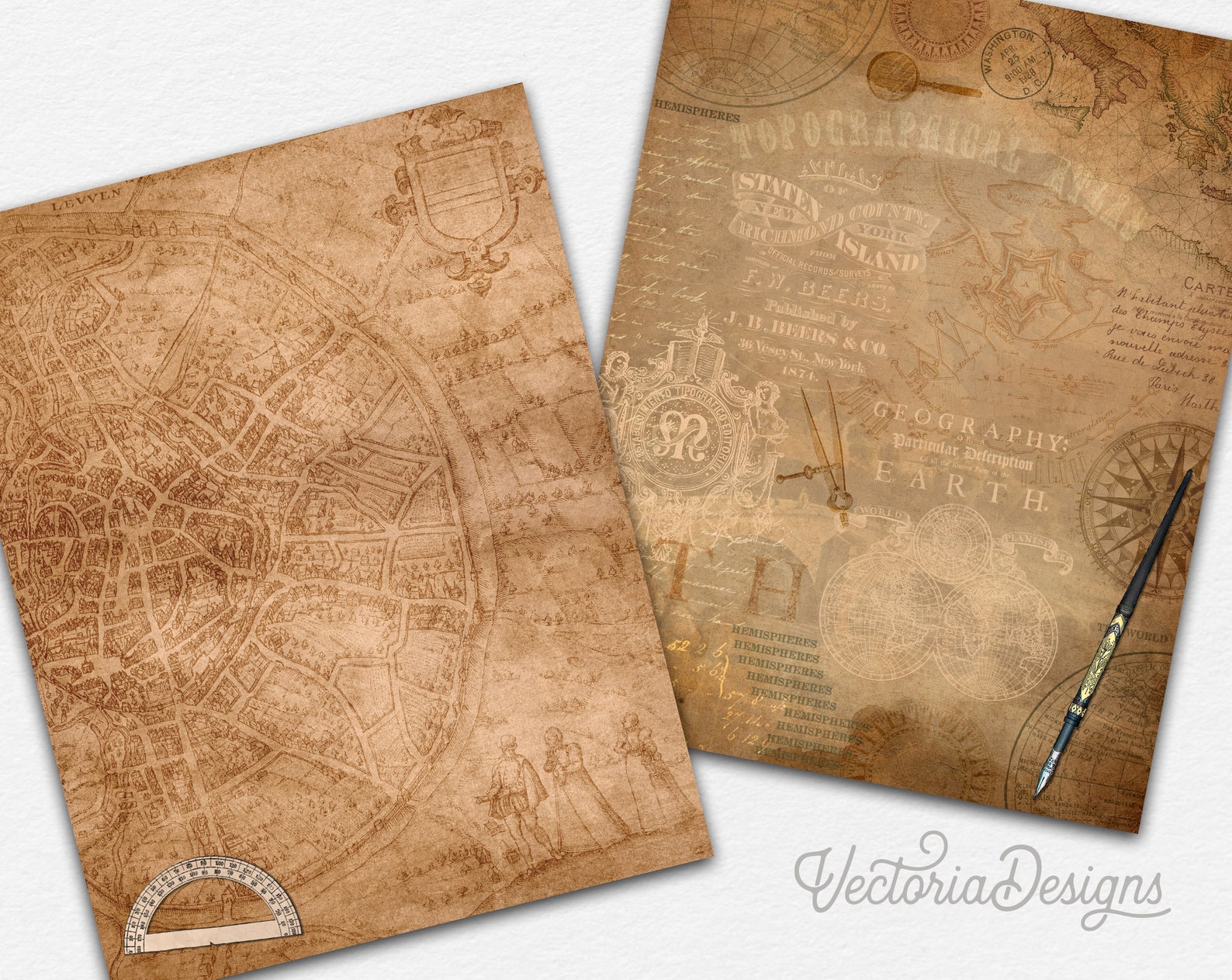 Cartographers Journal Paper Digital Scrapbook Paper Pack | Etsy