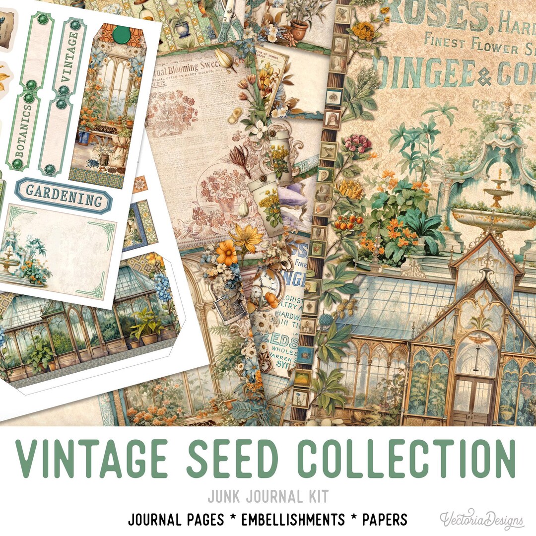 Vintage Seed Collection Junk Journal Kit, Garden Junk Journal Kit ...