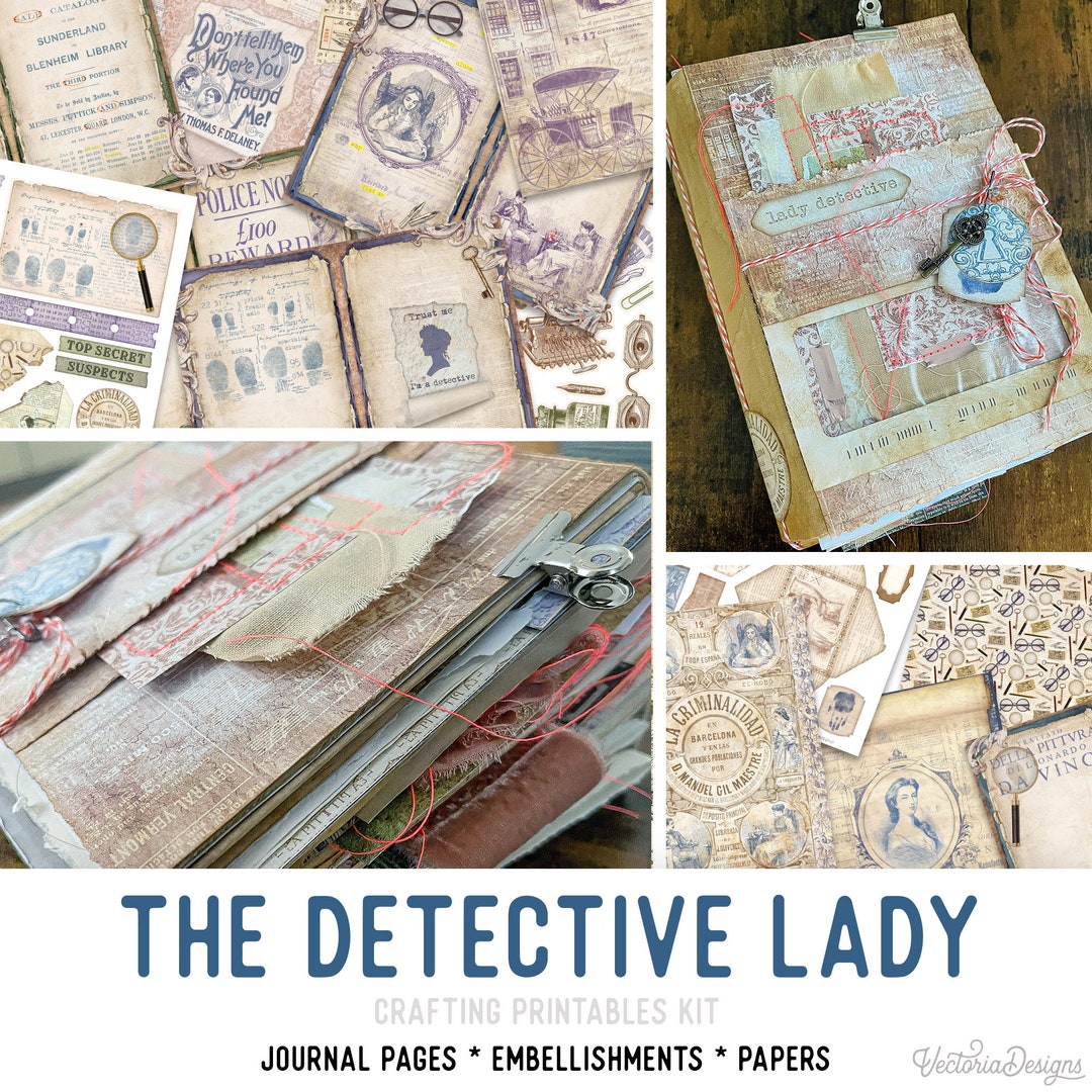 Detective Lady Crafting Printables Kit, Vintage Junk Journal, Detective ...