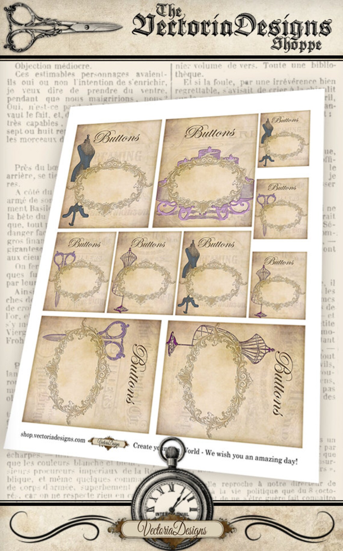 Printable Button Cards Vintage Printable Sewing Art Hobby - Etsy Canada