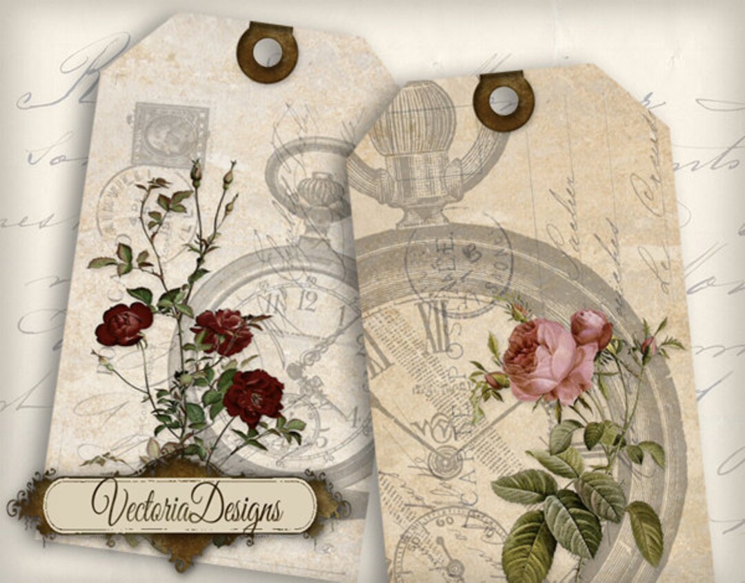 Floral Watch Tags, Printable Tags, Vintage Watch Tags, Digital ...