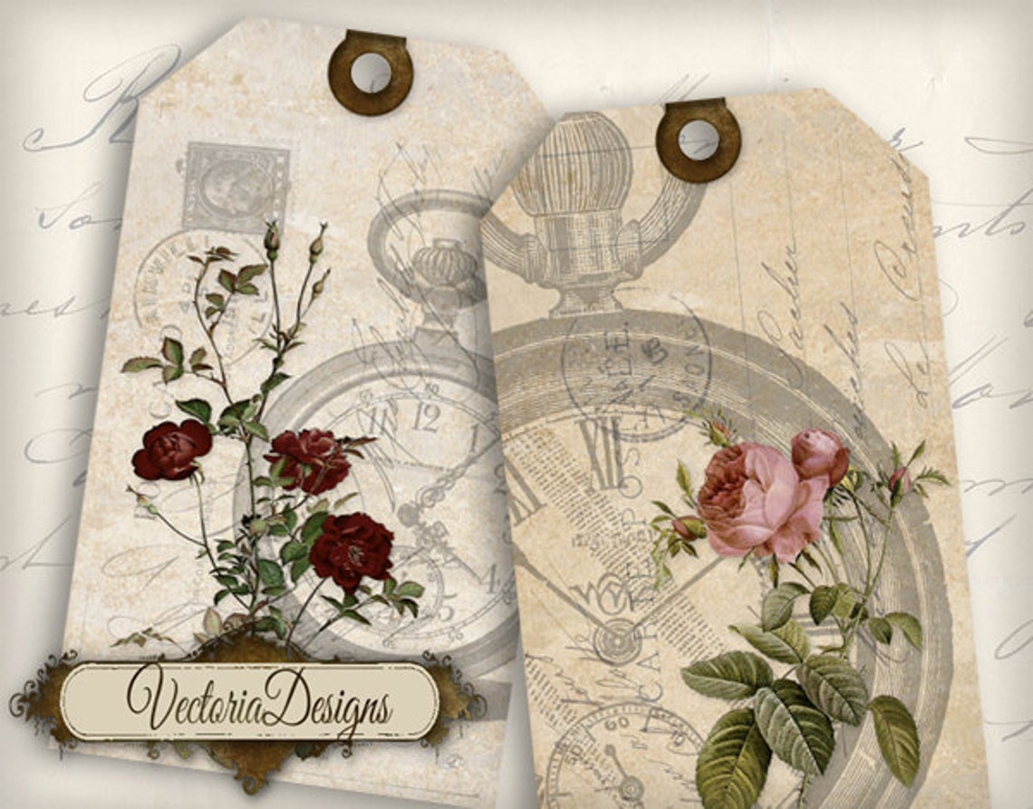 Floral Watch Tags Printable Tags Vintage Watch Tags Digital | Etsy