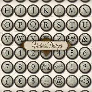 Grunge Vintage Typewriter Keys 1 Inch Circles Bottle Caps Instant ...