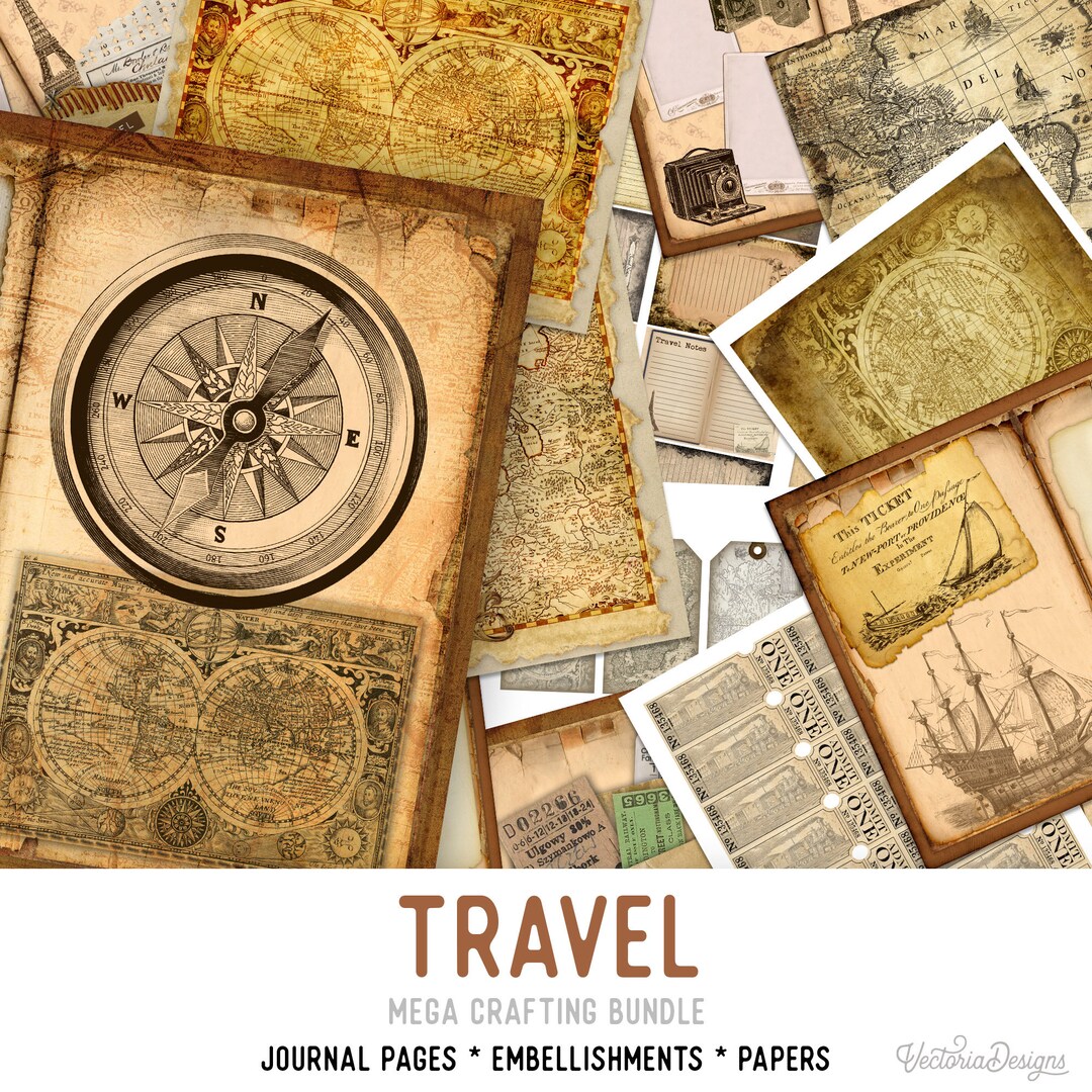 Travel Journal Pack, Printable Paper Pack, Travel Bundle, Junk Journal ...