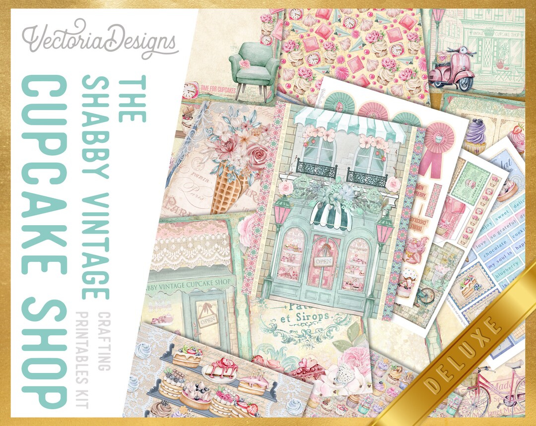 Cupcake Junk Journal Kit Shabby Vintage Cupcake Shop DELUXE Crafting ...