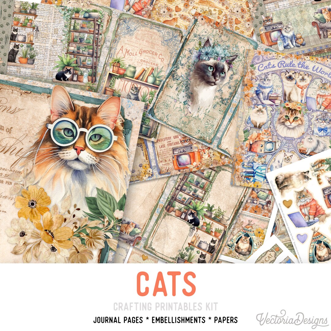 Cats Junk Journal Kit Crafting Printables Kit Junk Journal Cats ...
