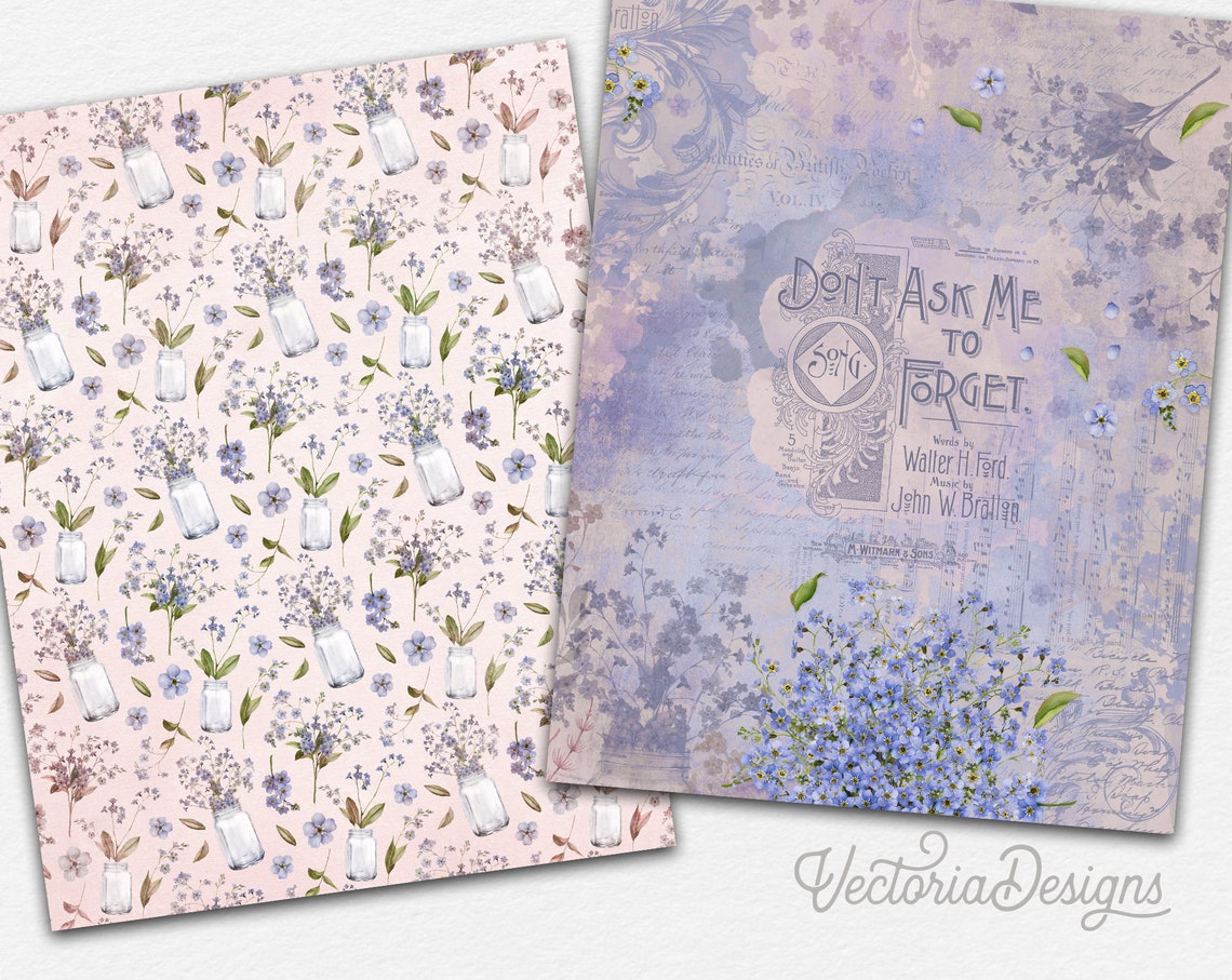 Forget Me Not Printable Paper Pack, Digital Scrapbook Paper, DIY ...