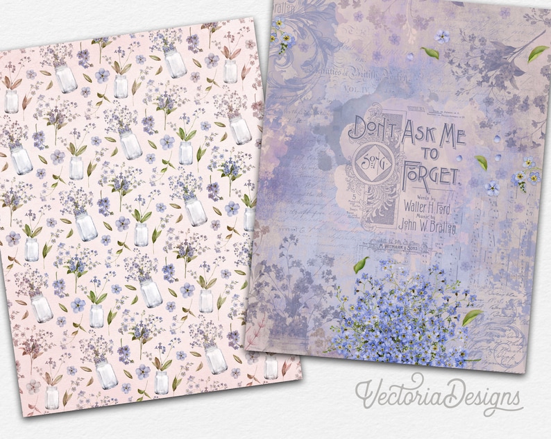 Forget Me Not Printable Paper Pack, Digital Scrapbook Paper, DIY ...