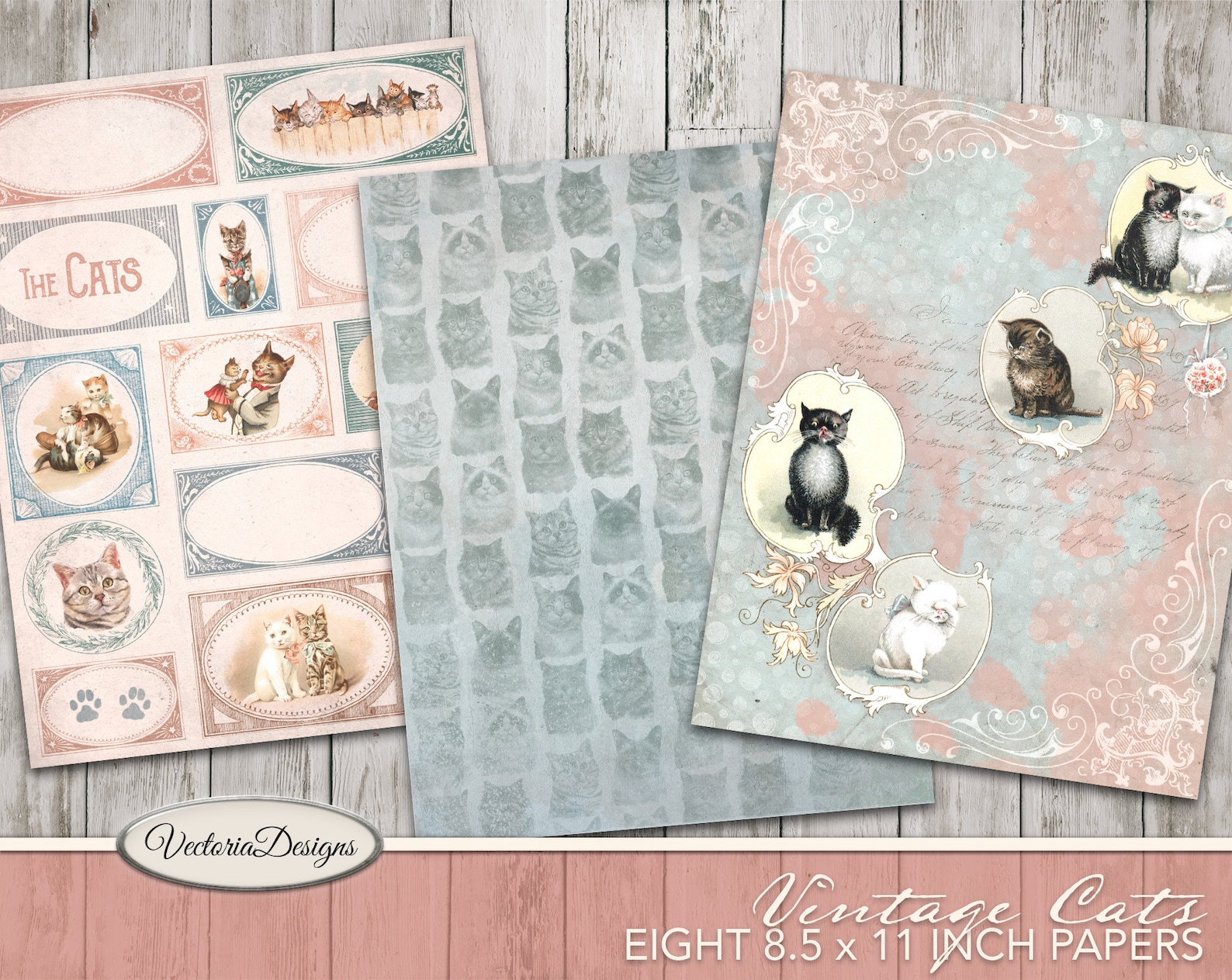Vintage Cats Paper Pack Printable Paper Pack Digital Cats | Etsy