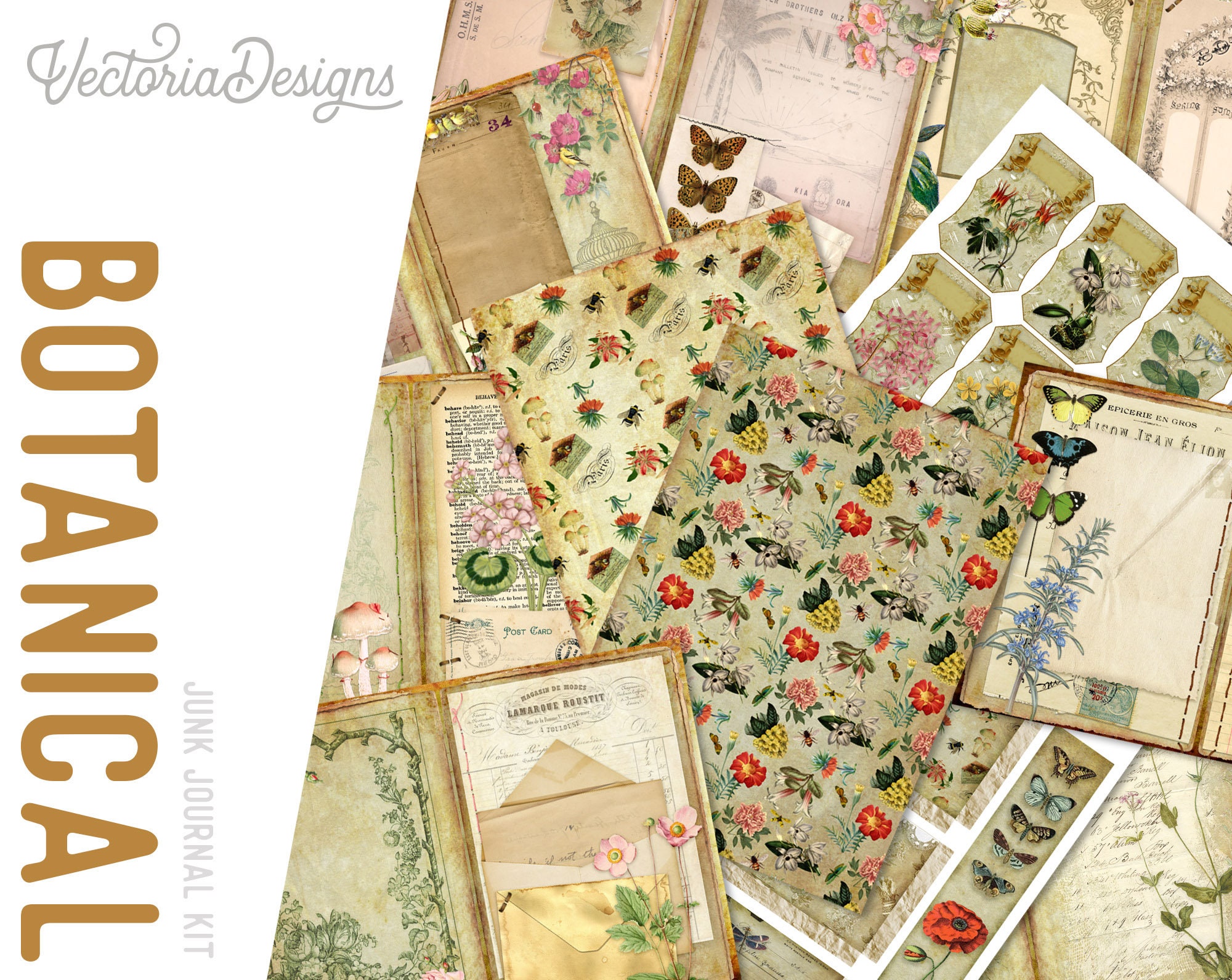 Botanical Junk Journal Kit, Printable Cottagecore Journal, Aesthetic ...