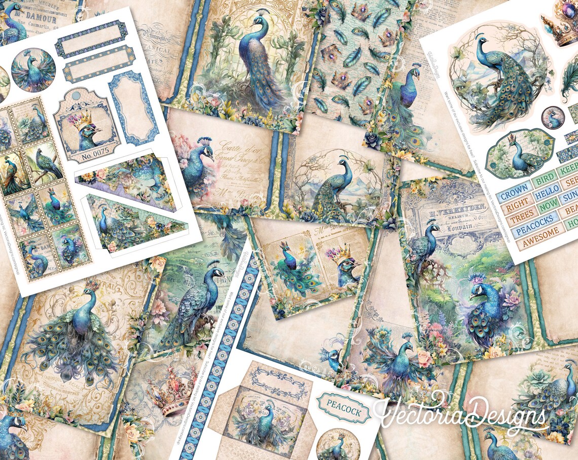 Royal Peacocks Junk Journal Kit, Peacocks Printable Junk Journal Kit ...