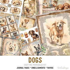 Dogs Junk Journal Kit, Cute Dogs Crafting Printables Kit Dogs ...