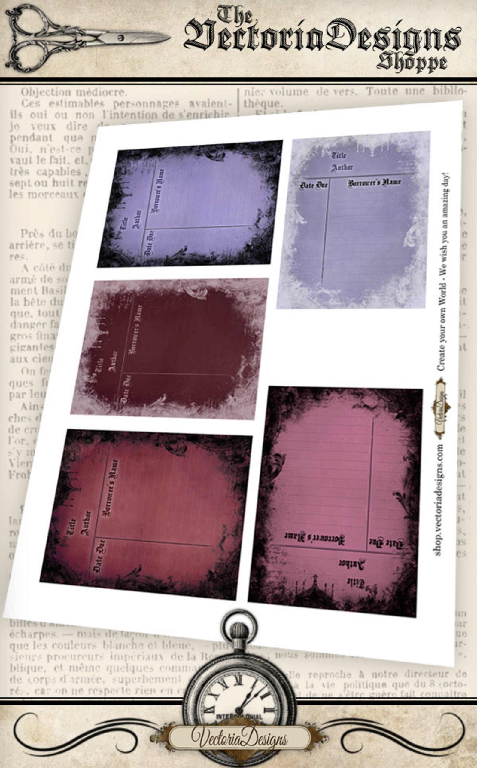 Gothic Grunge Library Cards Printable Cards Library Goth Paper - Etsy