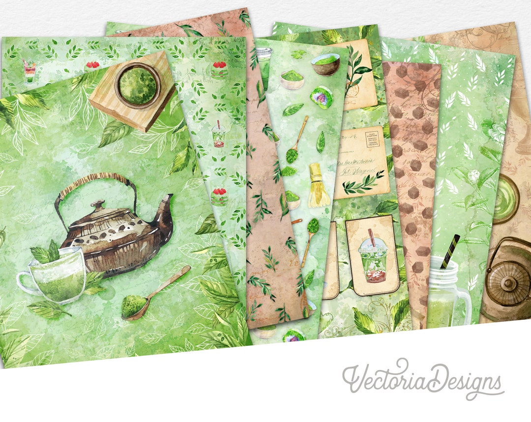 Yummy Matcha Paper Pack, Printable Paper Pack, Digital Paper 002181 - Etsy