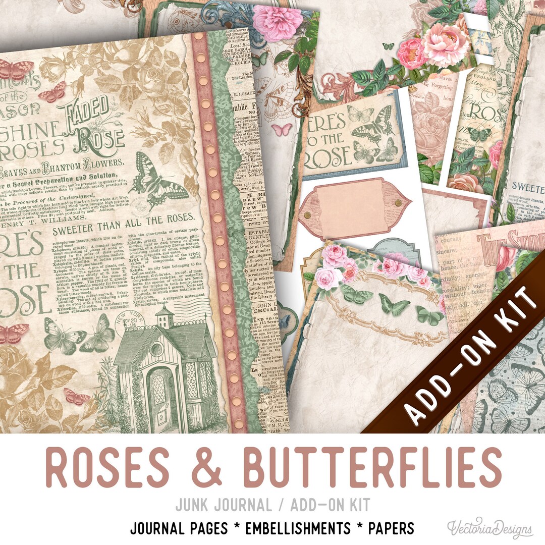 Roses & Butterflies Junk Journal Kit ADD-ON, Printable Craft Kit With ...