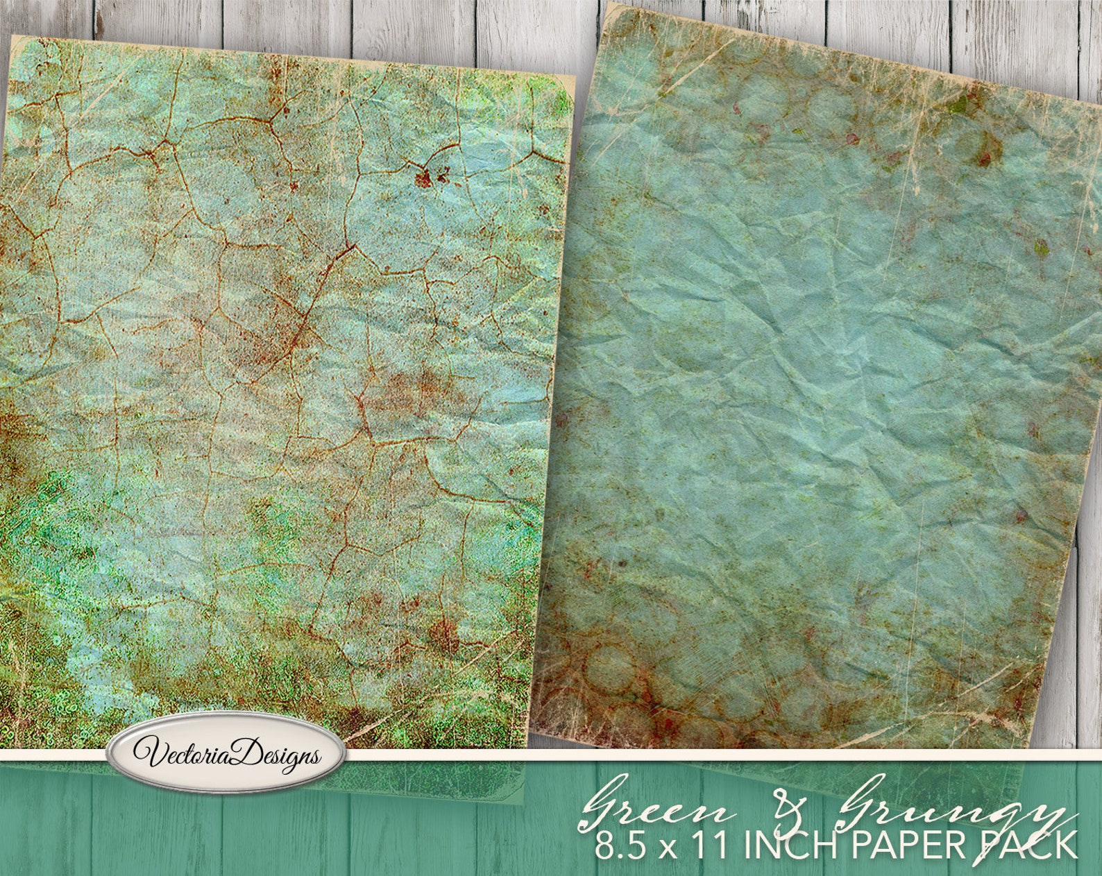 Green Grunge Paper Pack Printable 8.5 X 11 Inch Vintage Junk - Etsy