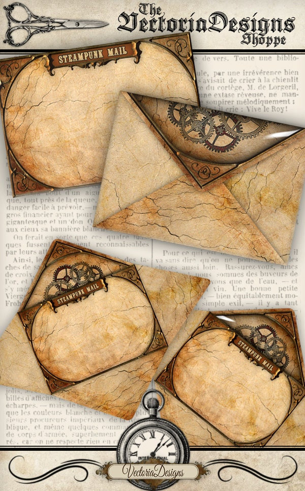 Steampunk Envelopes Printable Paper Craft Letter Writing Art - Etsy UK